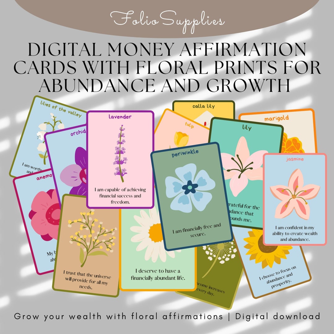 MONEY AFFIRMATION CARDS Digital Bundle Flower Edition Affirmation Cards ...