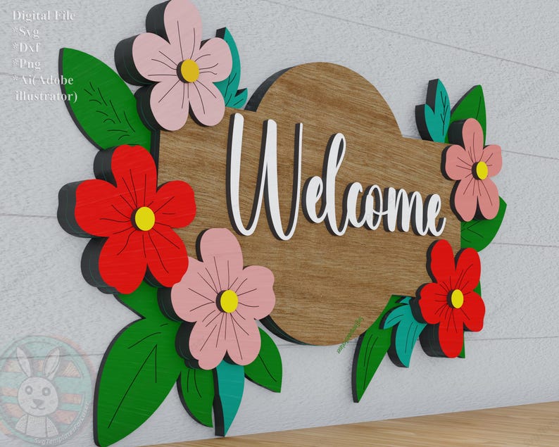 Floral Door Sign SVG | Summer Door Hanger | Laser Cut Front Door Sign ...
