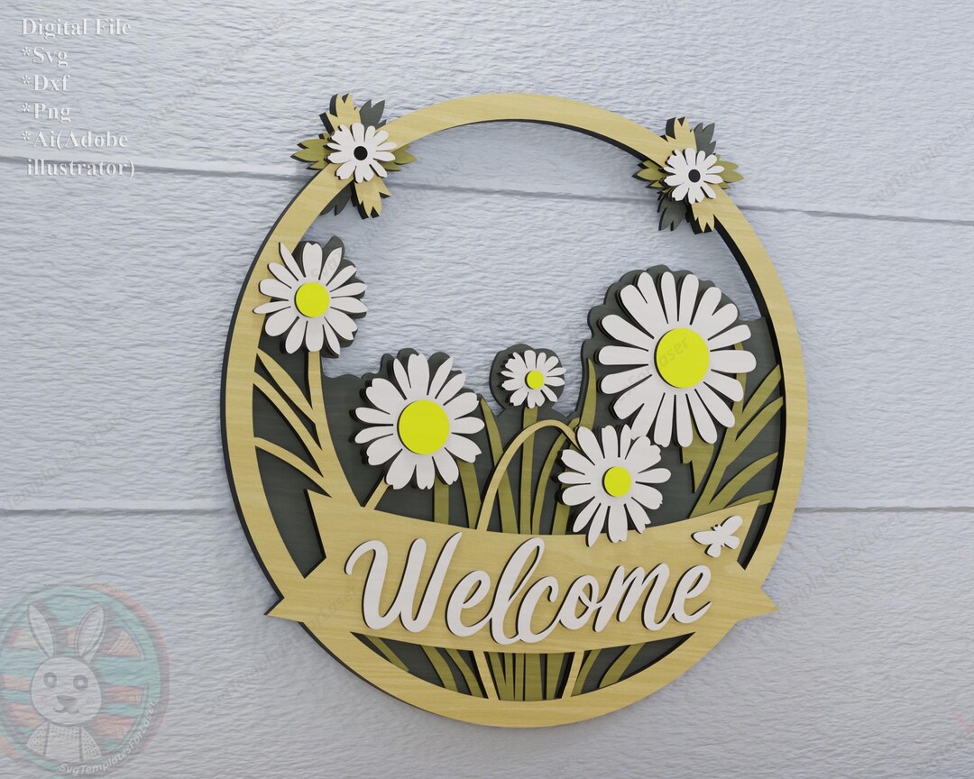 Daisy Welcome Home Summer Door Hanger SVG, Laser Cut Front Door Sign ...