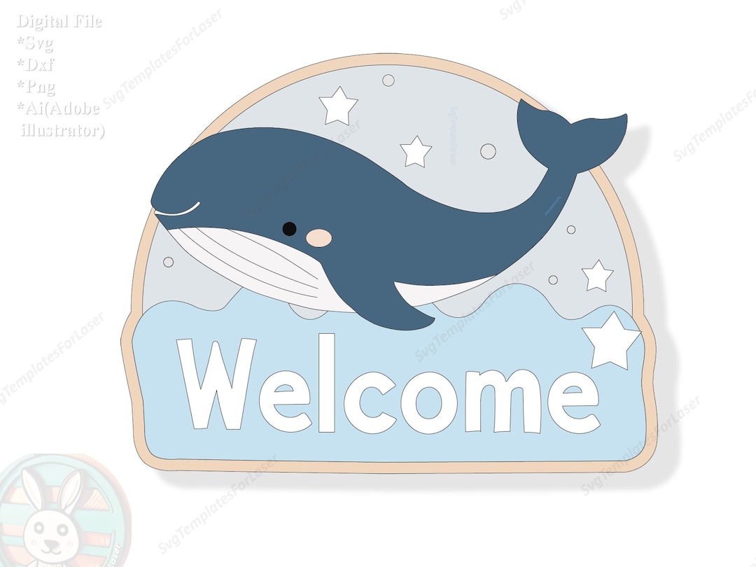 Cute Whale Welcome Door Hanger Svg, Welcome Sign SVG, Porch Wood Sign ...
