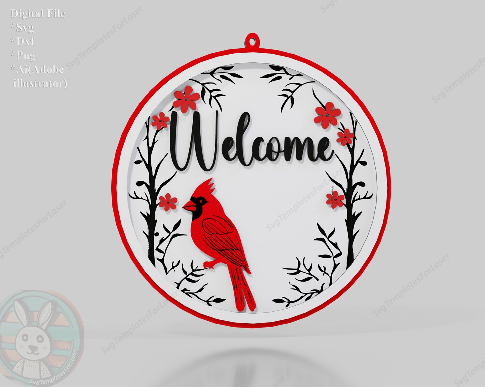 Cardinal Bird Welcome Home Summer Door Hanger SVG, Laser Cut Front Door ...
