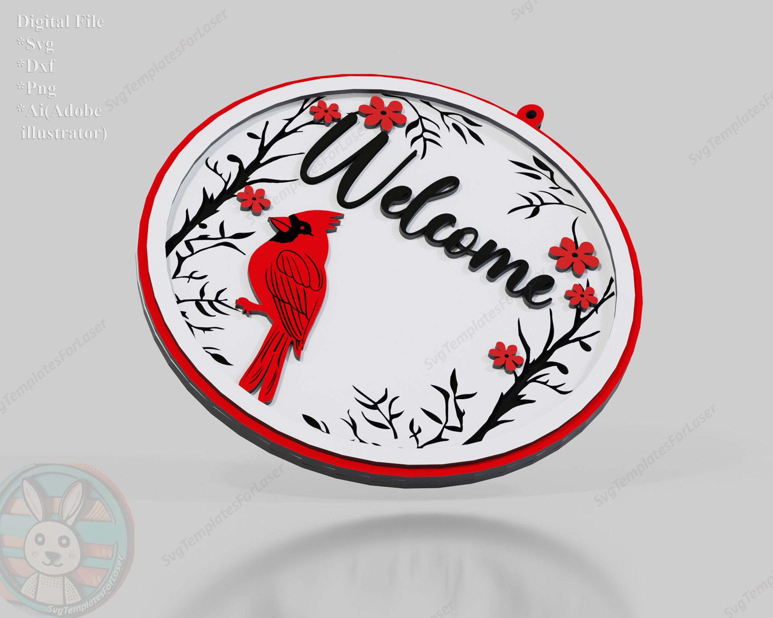 Cardinal Bird Welcome Home Summer Door Hanger SVG, Laser Cut Front Door ...