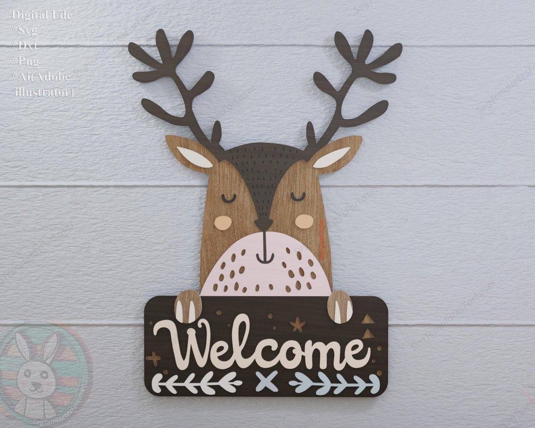 Deer Welcome Sign SVG | Laser Cut Door Hanger | Summer Porch Sign SVG ...