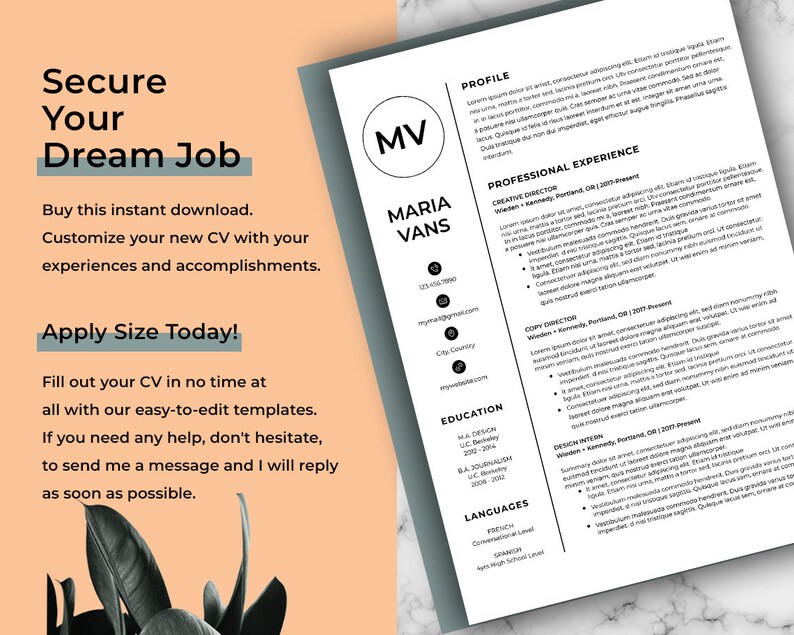 Creative Resume Template, CV Template, Cover Letter, Word, Professional ...