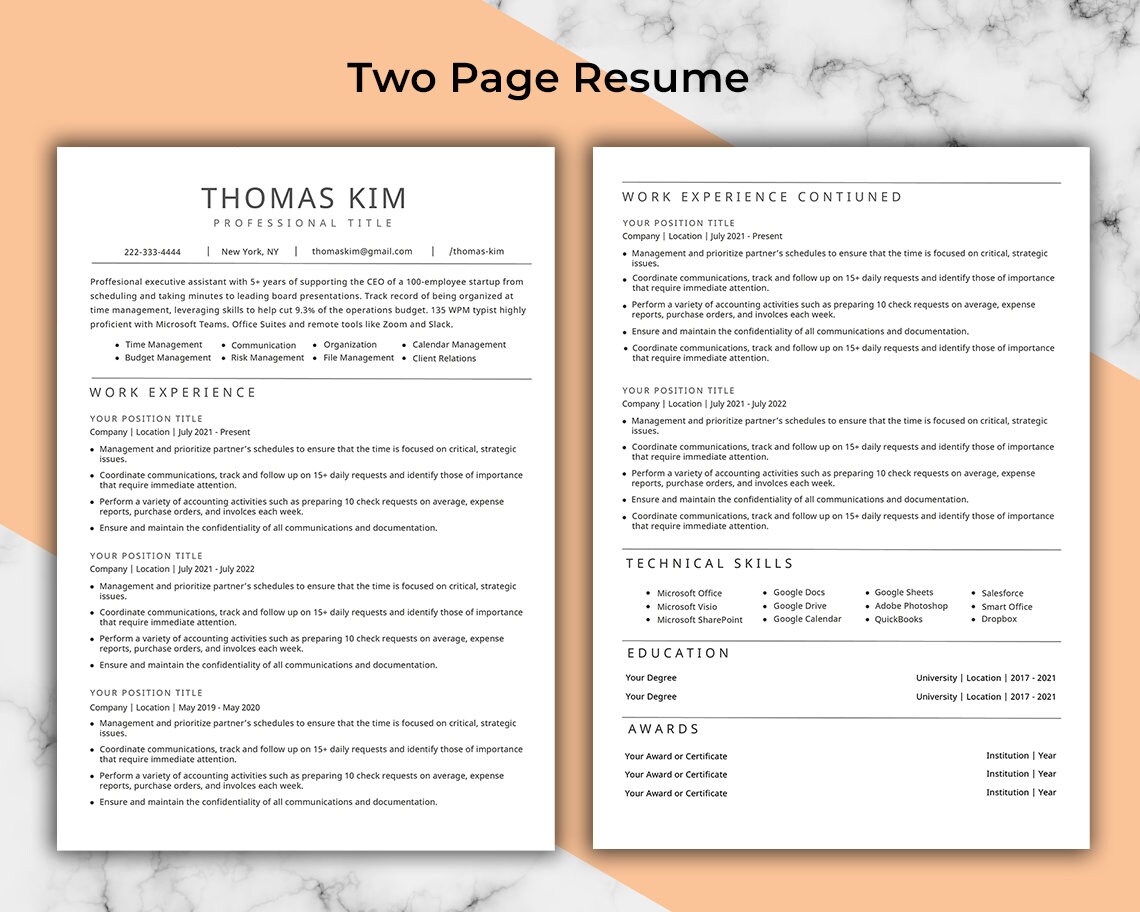 2023 Professional Resume Template for Google Docs Word & - Etsy Canada