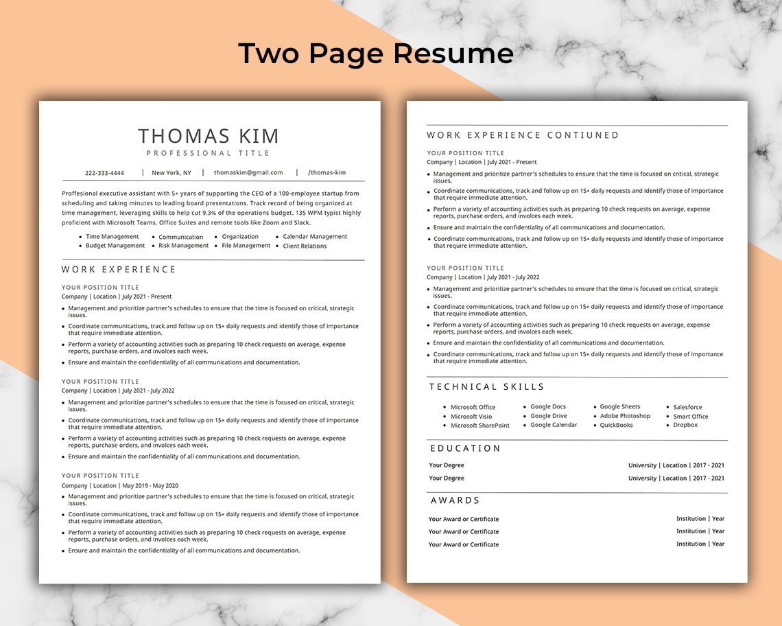 2023 Professional Resume Template for Google Docs Word & - Etsy Canada