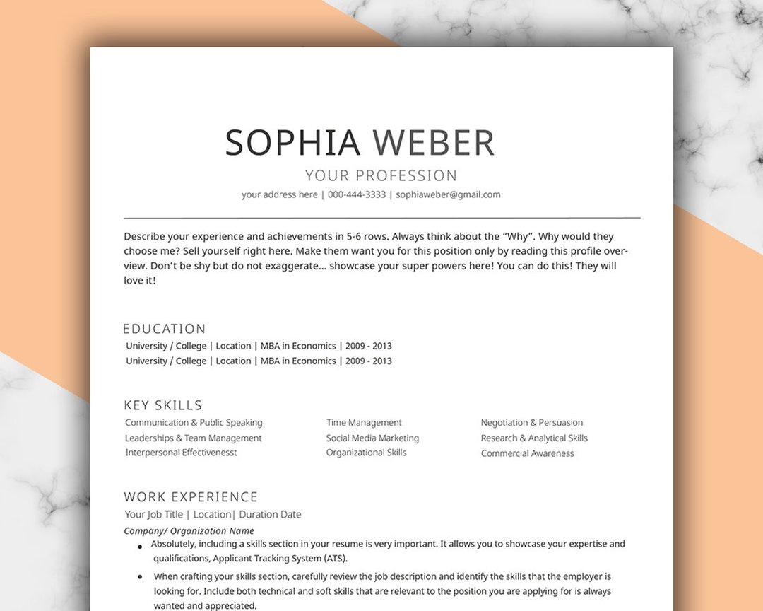 Modèle de CV ATS Word & Pages CV Google Docs CV convivial - Etsy France