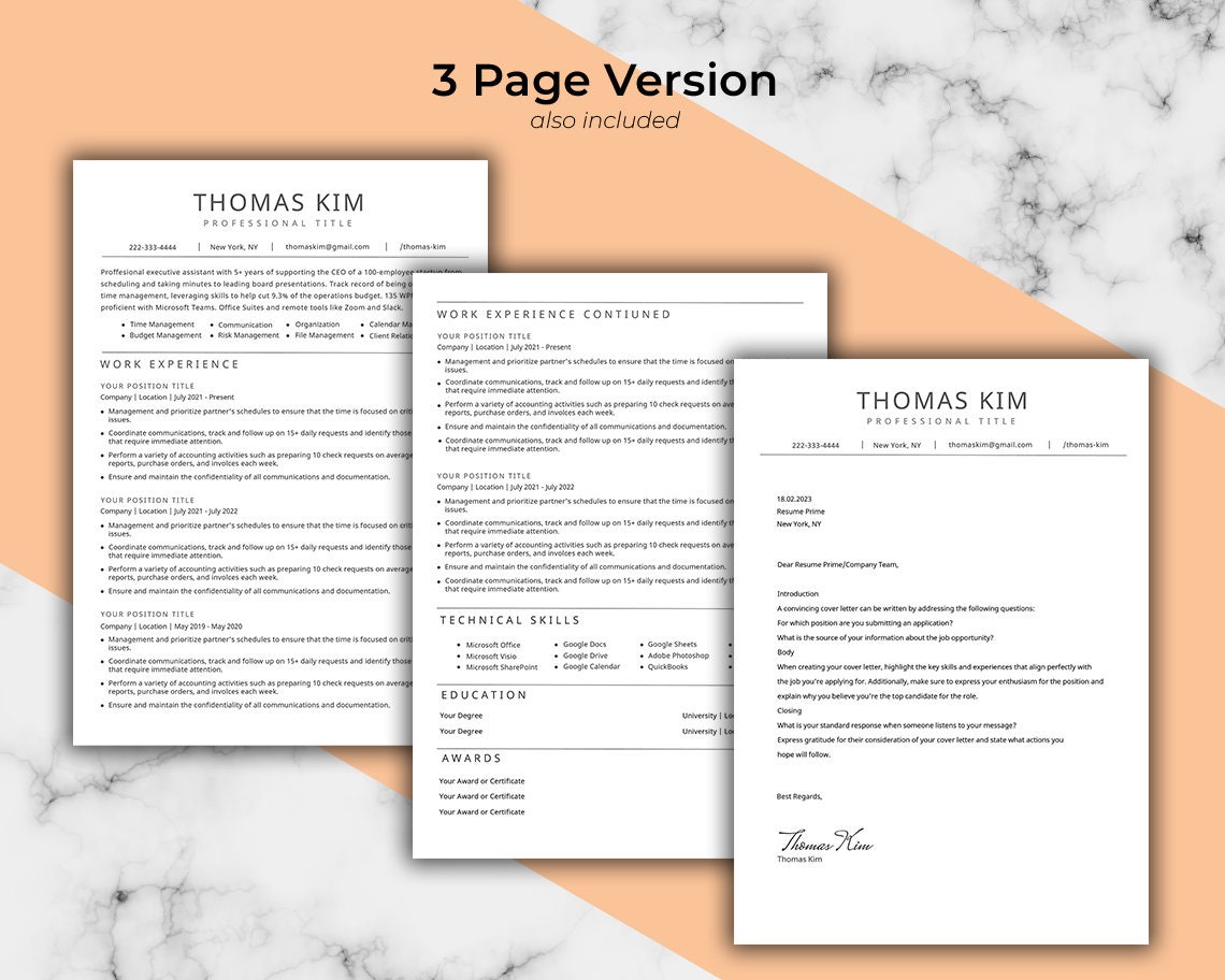 2023 Professional Resume Template for Google Docs Word & - Etsy Canada