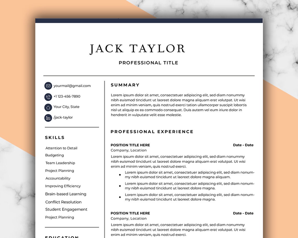 Professional Resume Template for Google Docs, Word & Pages, Business ...