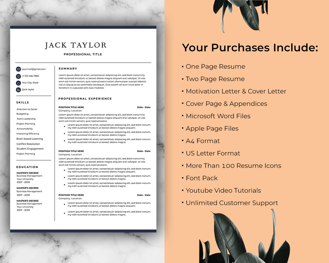 Professional Resume Template for Google Docs, Word & Pages, Business ...