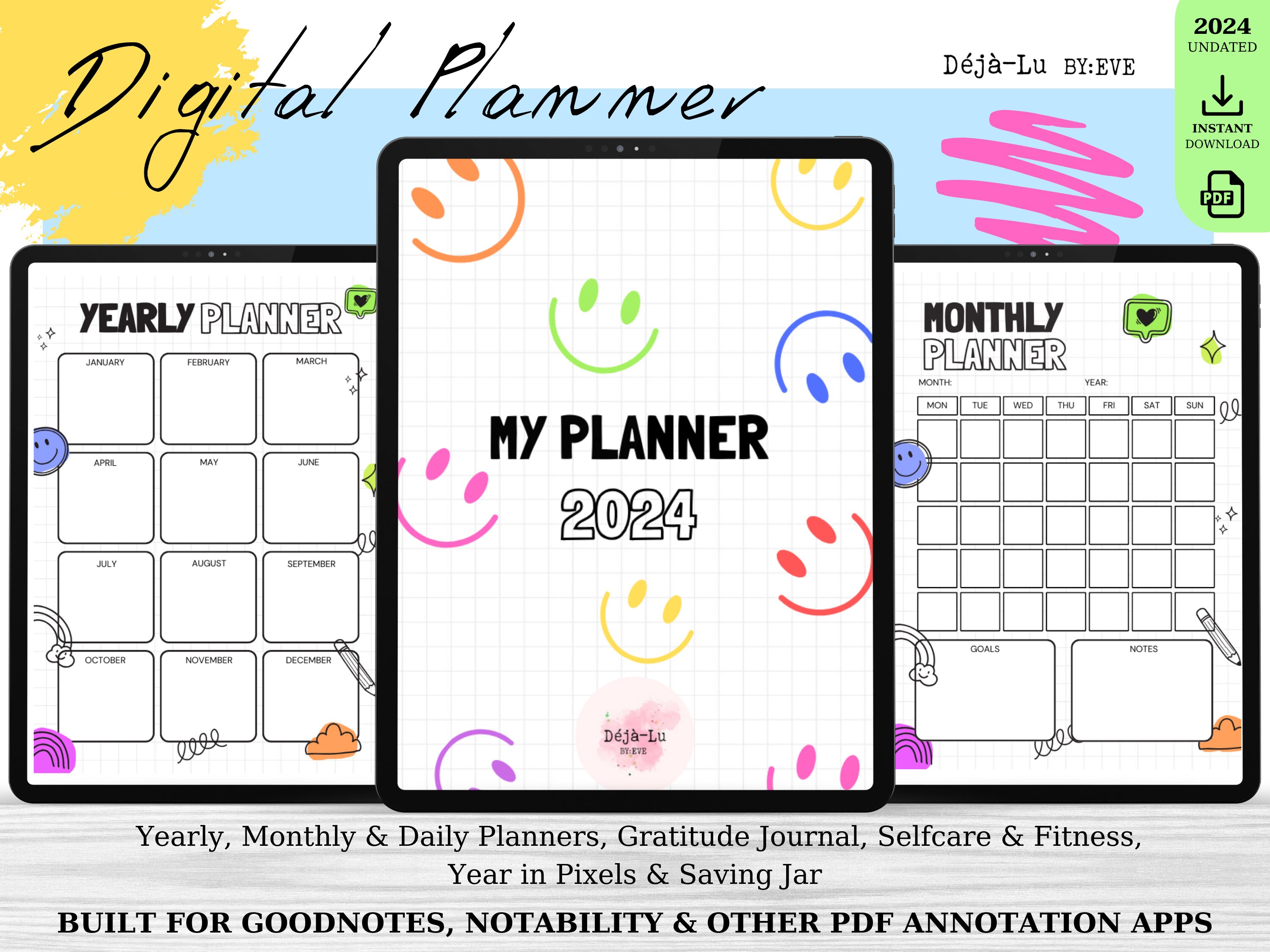 Smileyface Digital Planner for Kids & Teens, Digital Journal, Daily ...