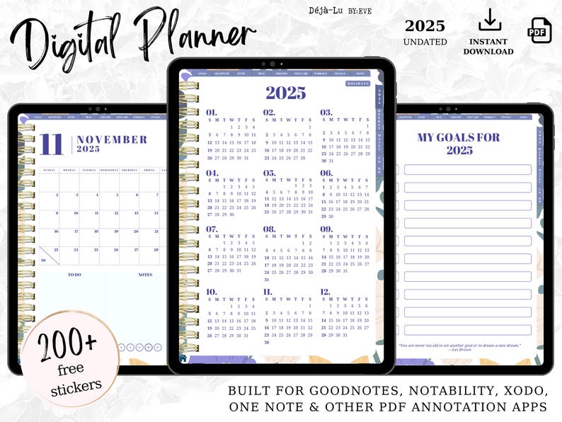 2025 Digital Planner PDF With 200+ Stickers | Goodnotes & Notability ...
