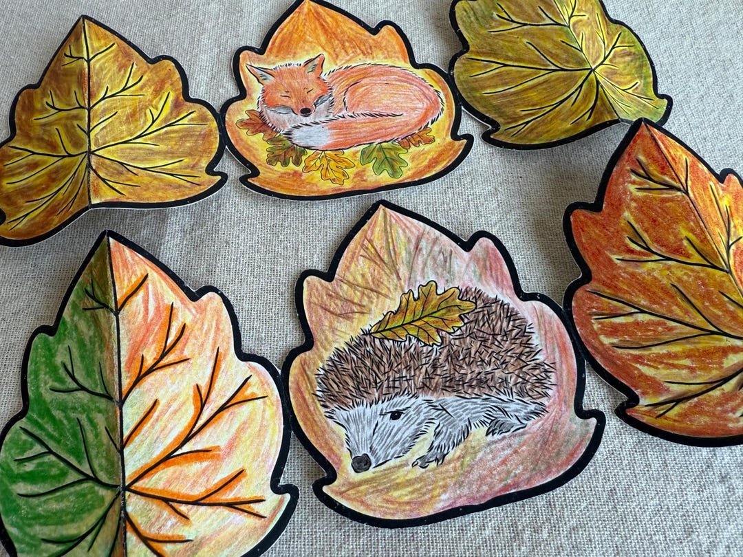 Autumn Fox Hedgehog Craft Coloring, Autumn Fall Woodland Forest DIY ...