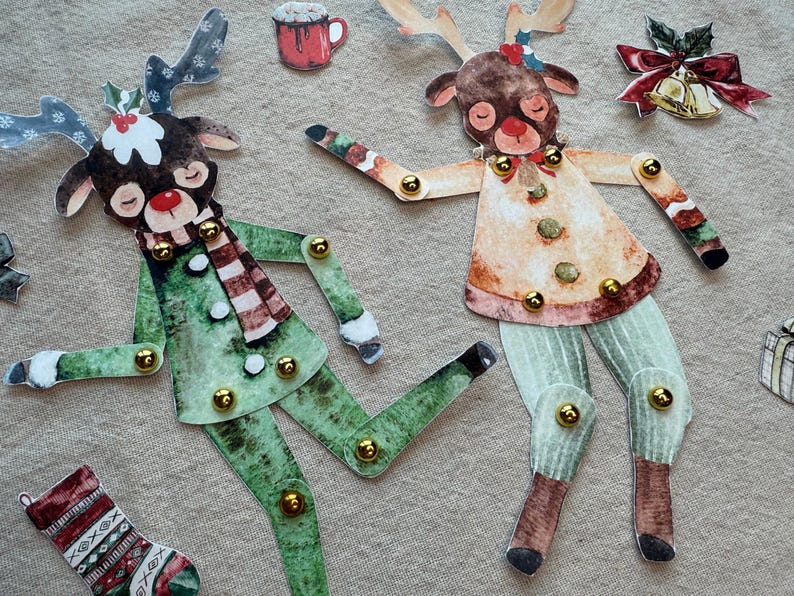 Articulated Reindeer Paper Dolls, Movable Jointed Christmas Doll ...