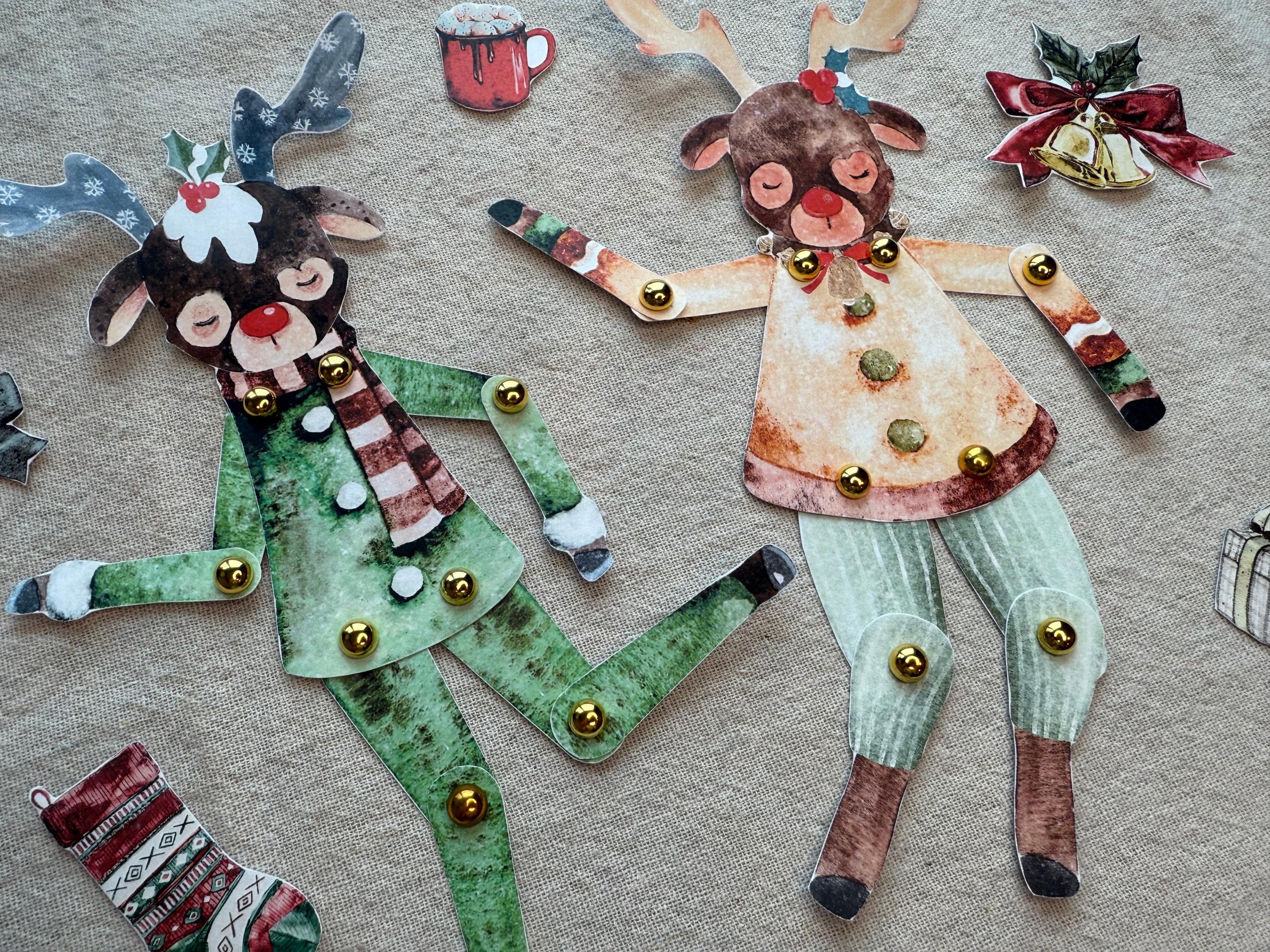 Articulated Reindeer Paper Dolls, Movable Jointed Christmas Doll ...