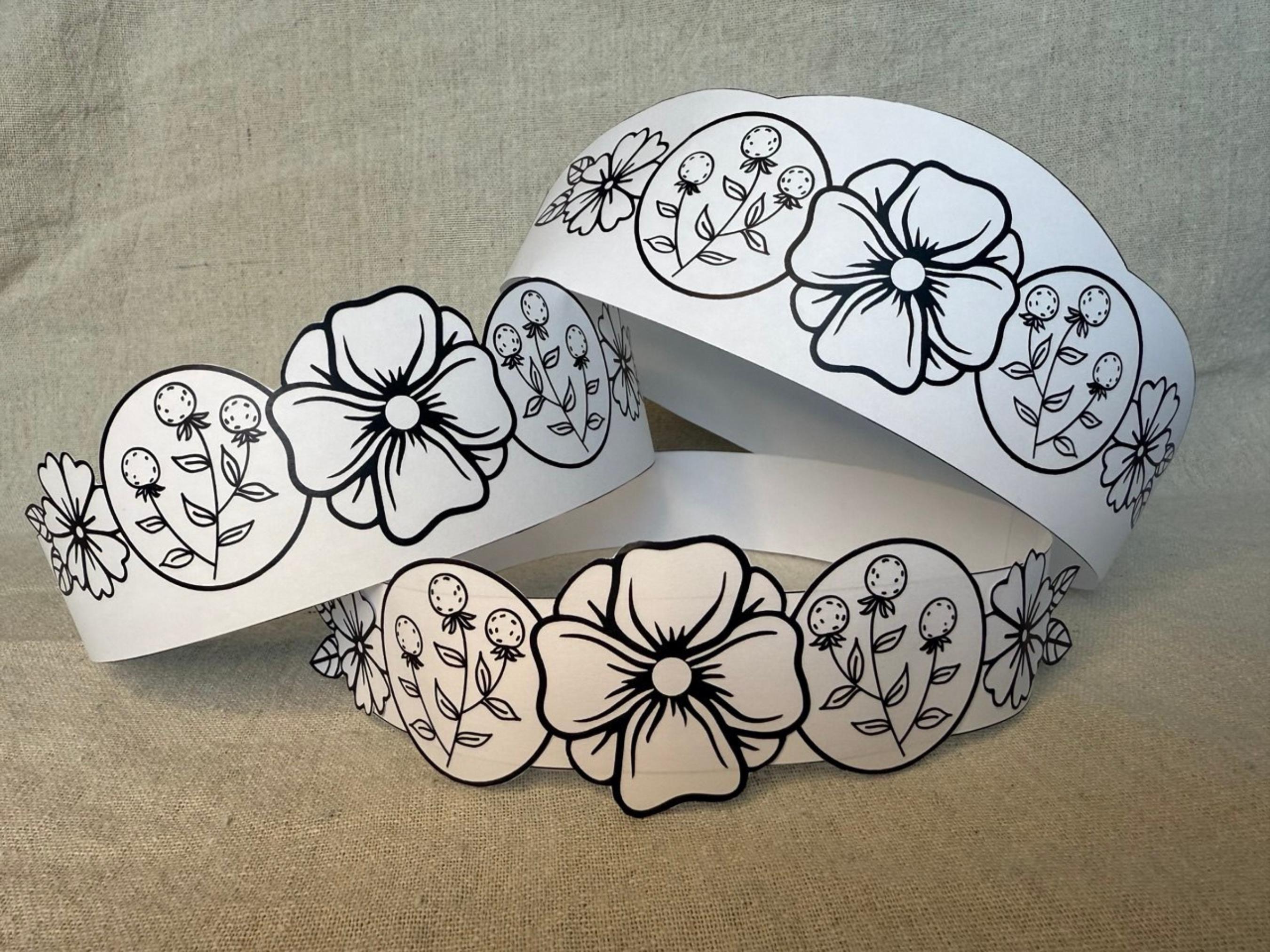 Spring Summer Flower Coloring Paper Crown, DIY Seasonal Paper Crafts ...