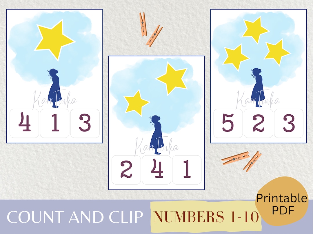 Stars Count and Clip Cards, Count and Match, Numbers Learning, Toddler ...