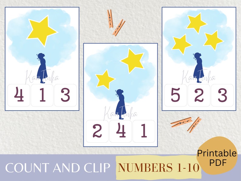 Stars Count and Clip Cards, Count and Match, Numbers Learning, Toddler ...