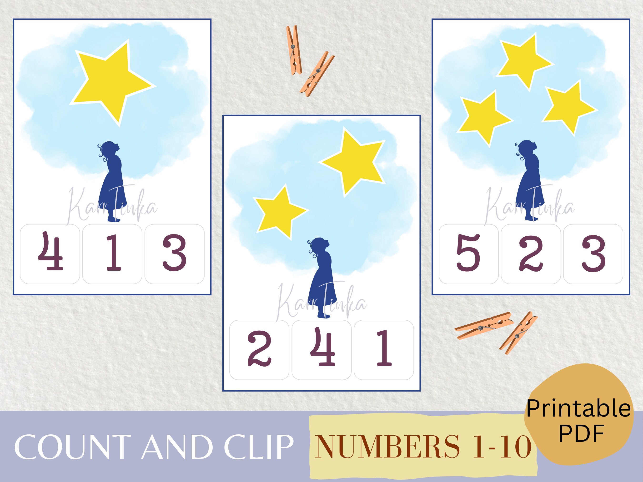 Stars Count and Clip Cards, Count and Match, Numbers Learning, Toddler ...