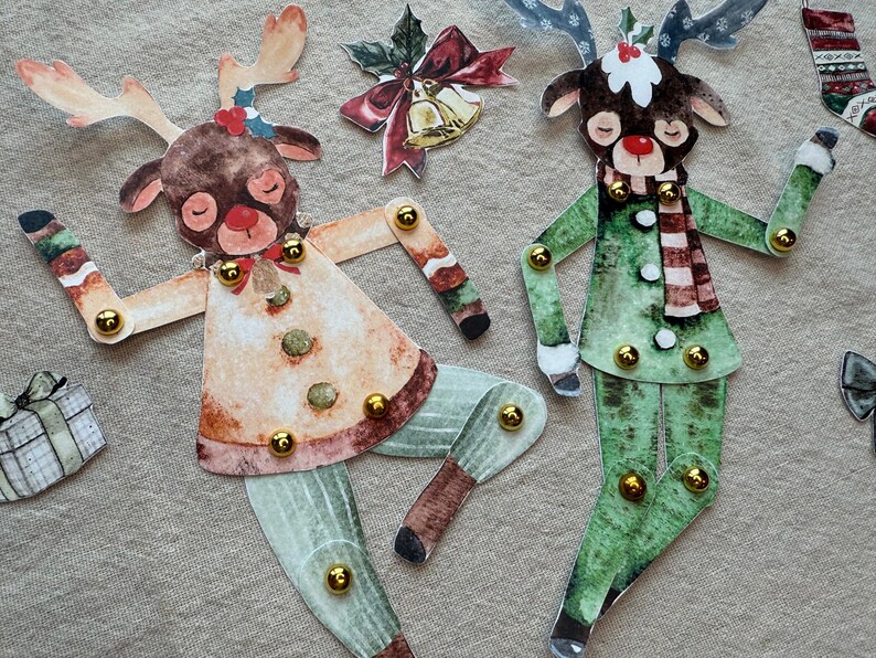 Articulated Reindeer Paper Dolls, Movable Jointed Christmas Doll ...