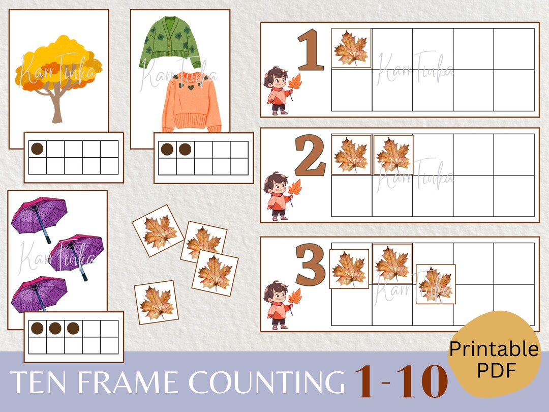 Autumn Ten Frame Counting Cards, Number 1-10, Count and Match, Numbers ...