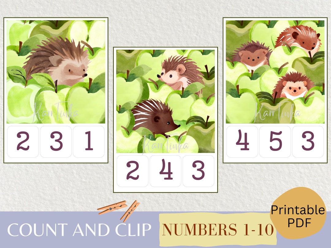 Hedgehog Count and Clip Cards 1-10, Count and Match, Numbers Learning ...