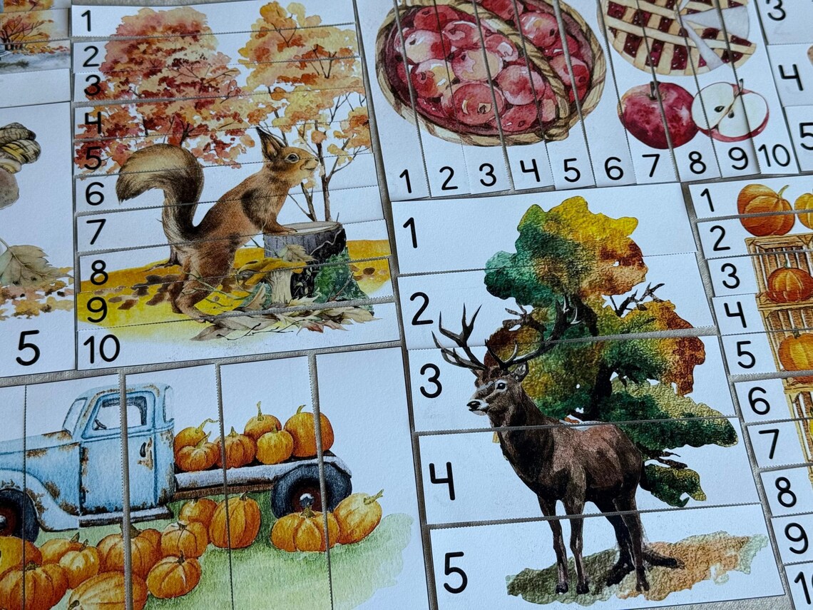 Autumn Fall Number Sequence Math Puzzles, Numbers 1-5, Numbers 1-10 ...