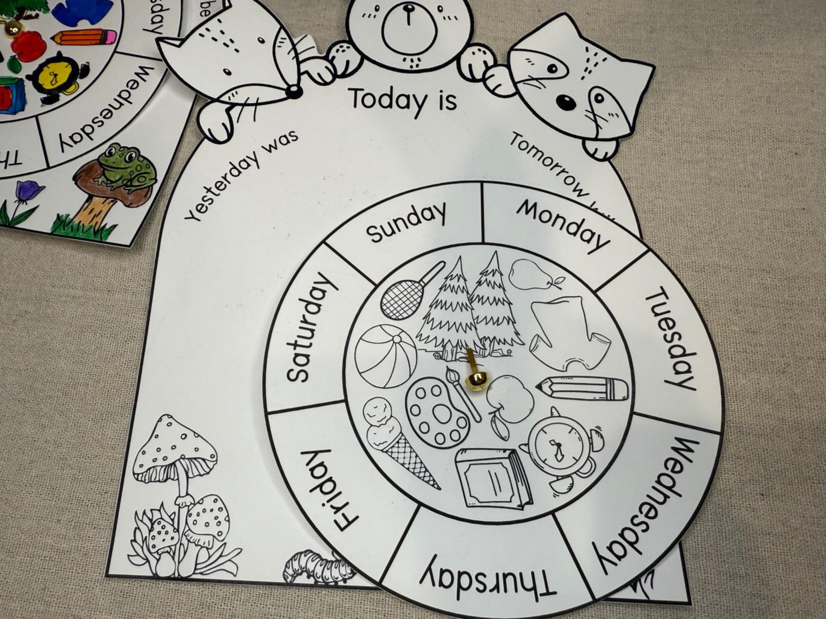 Days of the Week Wheel, Woodland Coloring Play Set, Calendar Wheel, DIY ...