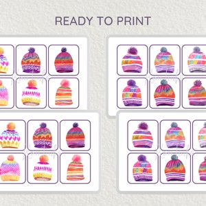 Winter Hats Matching Cards, Toddler Sorting Activity, Preschool ...