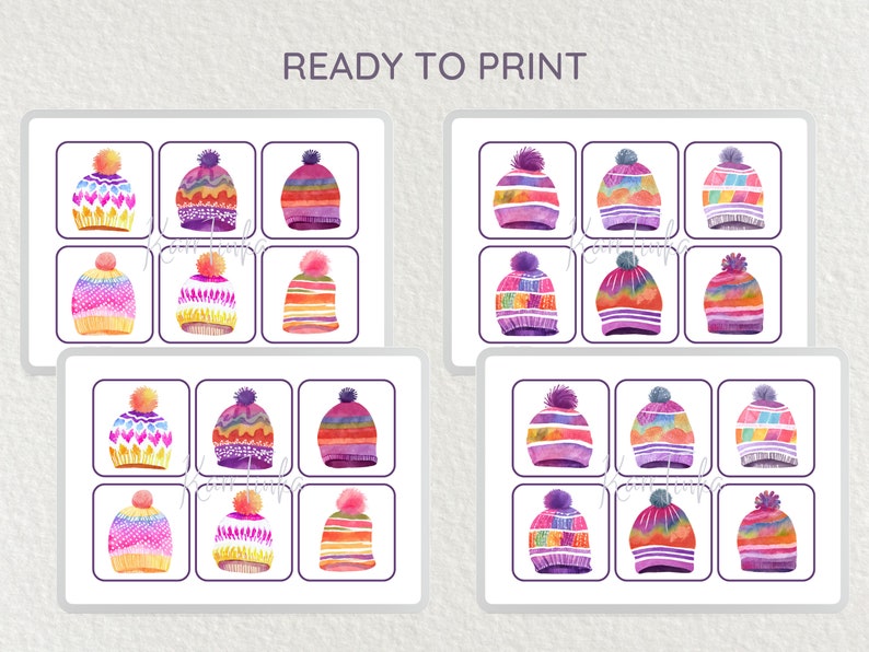 Winter Hats Matching Cards, Toddler Sorting Activity, Preschool ...