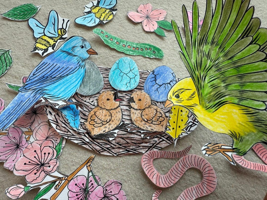 Spring Bird Nest Coloring Play Set, Build a Bird's Nest Craft ...