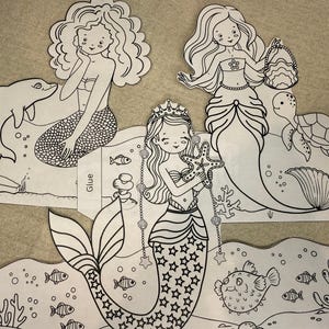 Mermaid Dolls Paper Craft Kit, Summer Coloring Set, Mermaid Paper Dolls ...