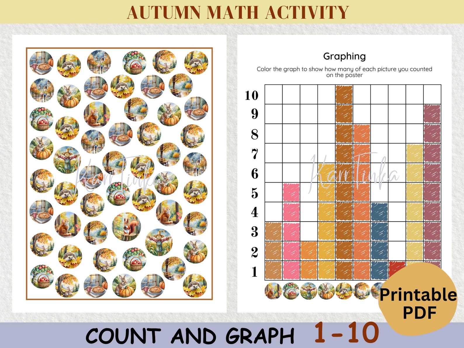 Autumn Count and Graph Worksheets, Fall Math Activity, Counting 1-10 ...