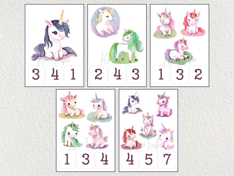 Cute Unicorns Count and Clip Cards 1-10, Count and Match, Numbers ...