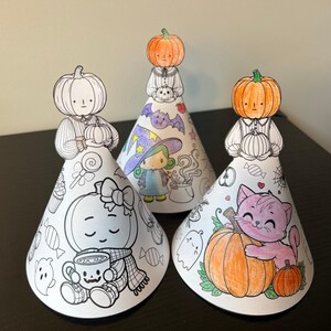 Halloween Paper Dolls Coloring Set, Pumpkin Paper Craft Kit, Color and ...