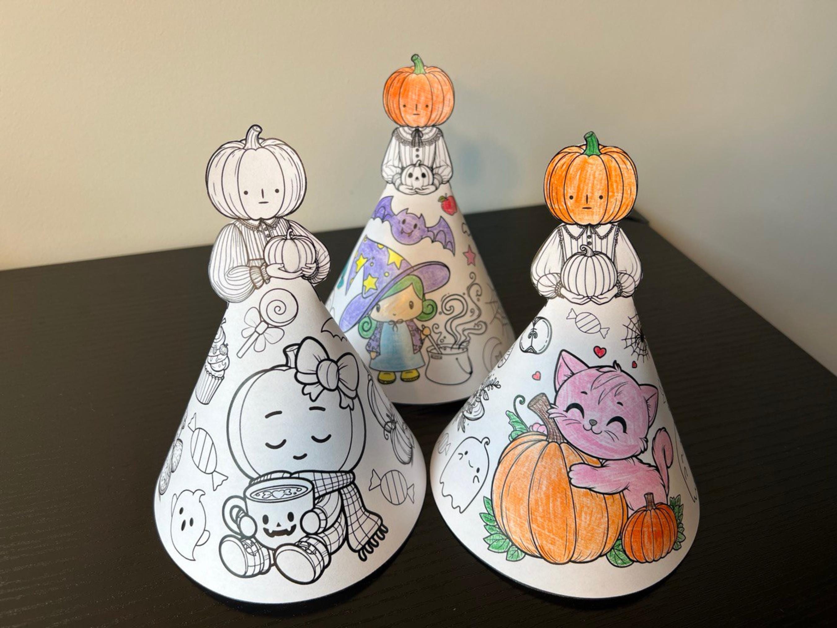 Halloween Paper Dolls Coloring Set, Pumpkin Paper Craft Kit, Color and ...