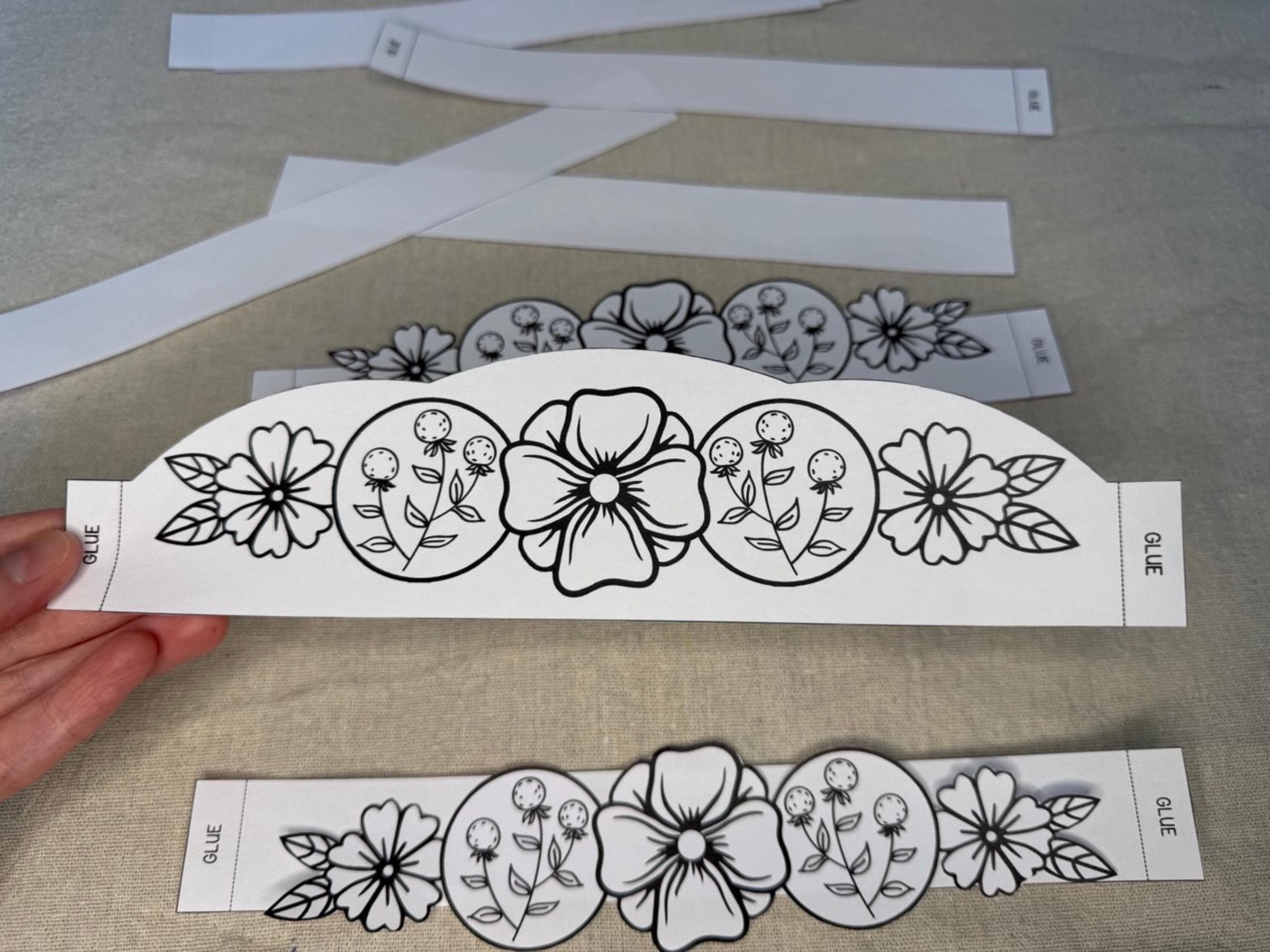 Spring Summer Flower Coloring Paper Crown, DIY Seasonal Paper Crafts ...