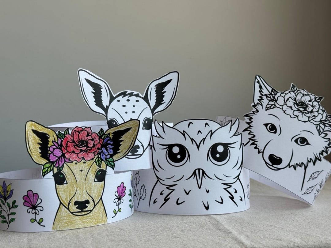 Woodland Animals Coloring Paper Crown, DIY Seasonal Paper Crafts ...