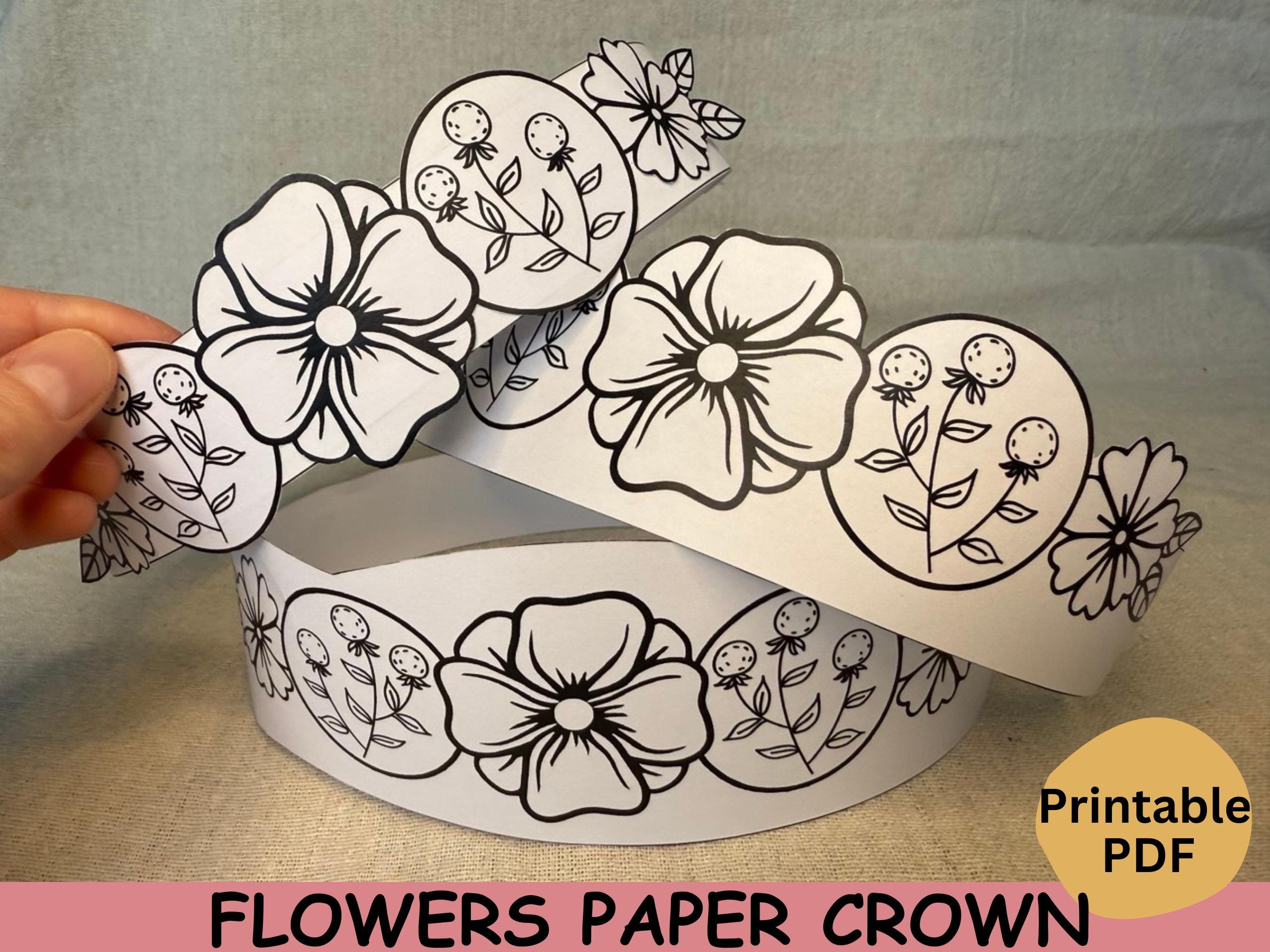 Spring Summer Flower Coloring Paper Crown, DIY Seasonal Paper Crafts ...
