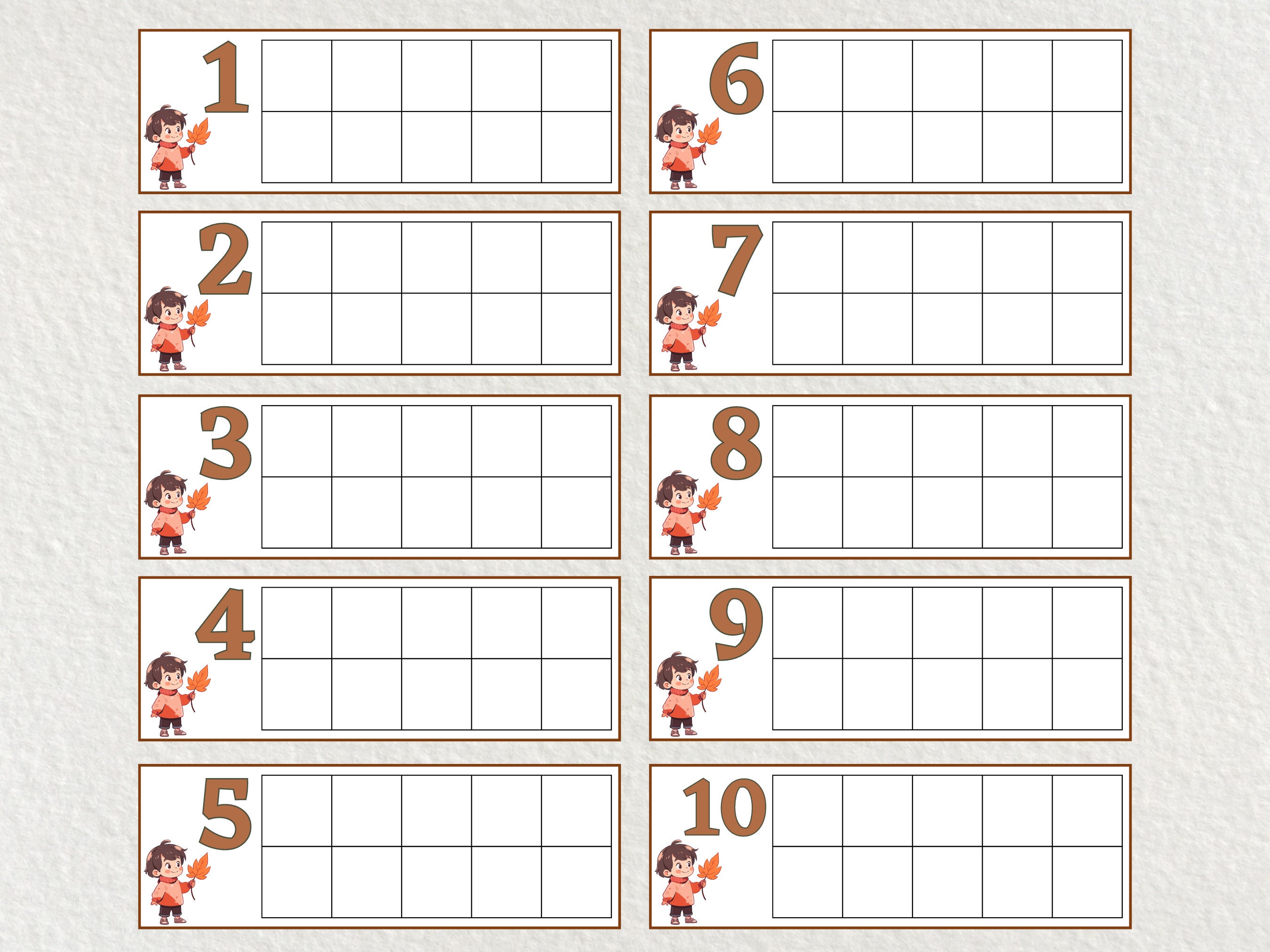 Autumn Ten Frame Counting Cards, Number 1-10, Count and Match, Numbers ...