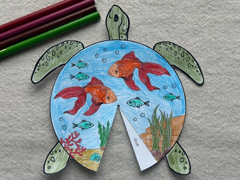 Turtle Paper Craft Kit, Summer Coloring Set, Turtle 3D Paper Craft ...