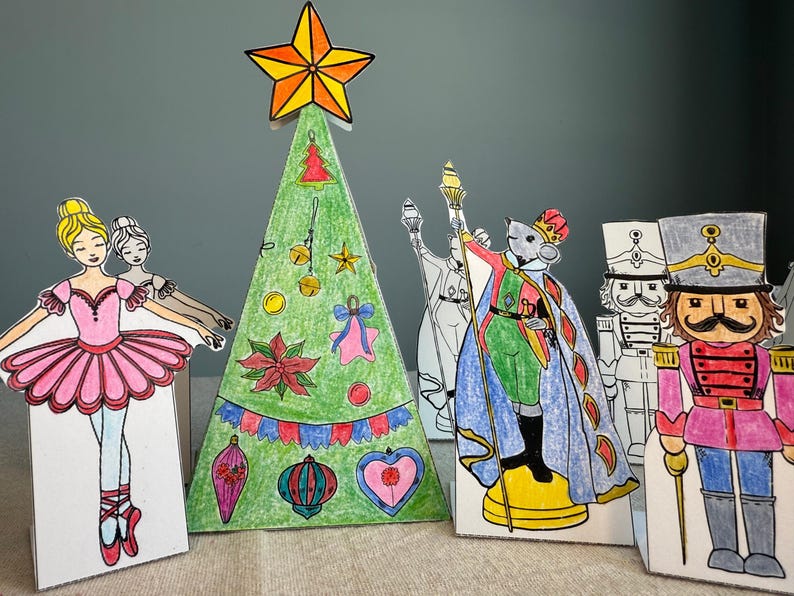 Christmas Nutcracker Coloring Paper Craft, Printable Christmas Diorama, Winter Play Set, Xmas ...