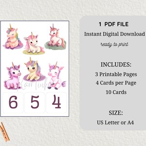 Cute Unicorns Count and Clip Cards 1-10, Count and Match, Numbers ...