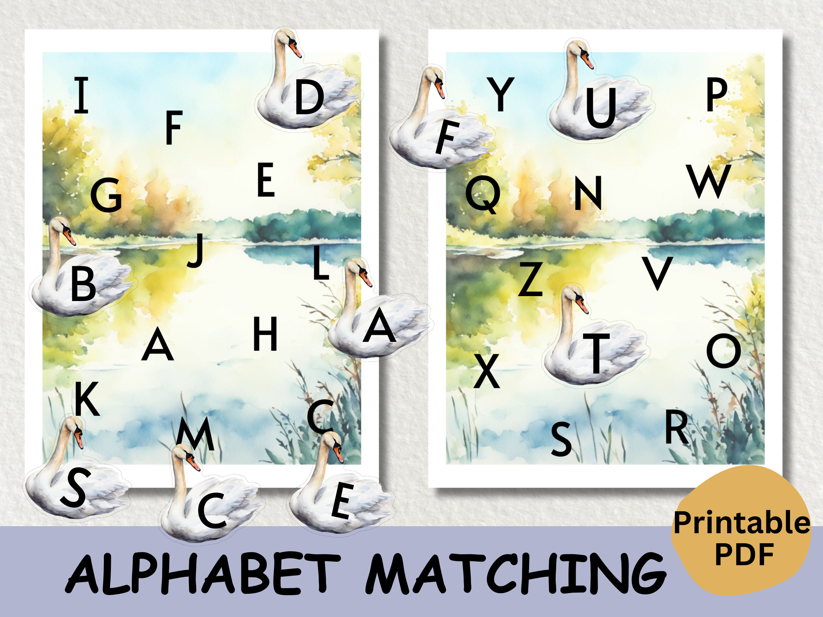 Swan Letter Matching Cards, Alphabet Recognition Activity, Montessori ...