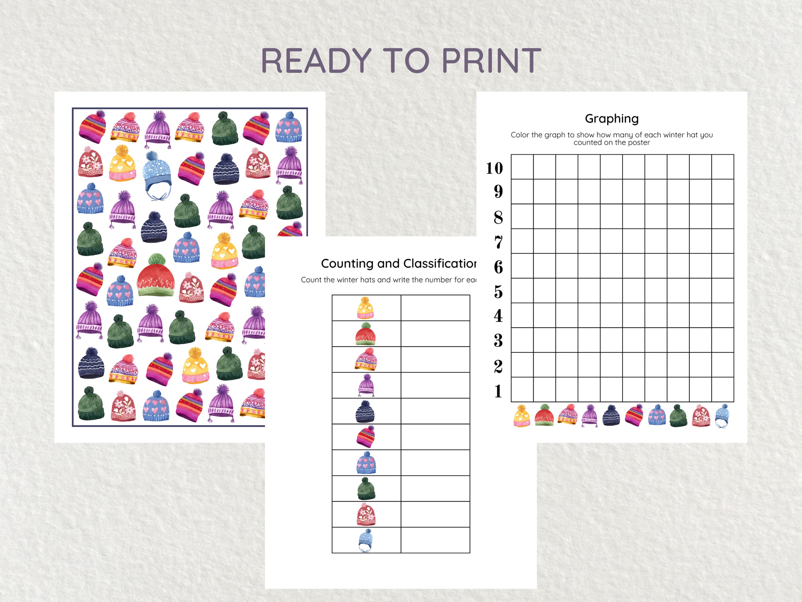 Winter Count and Graph Worksheets, Winter Math Activity, Counting 1-10 ...