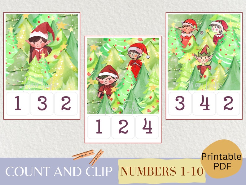 Christmas Count and Clip Cards 1-10, Count and Match, Numbers Learning ...