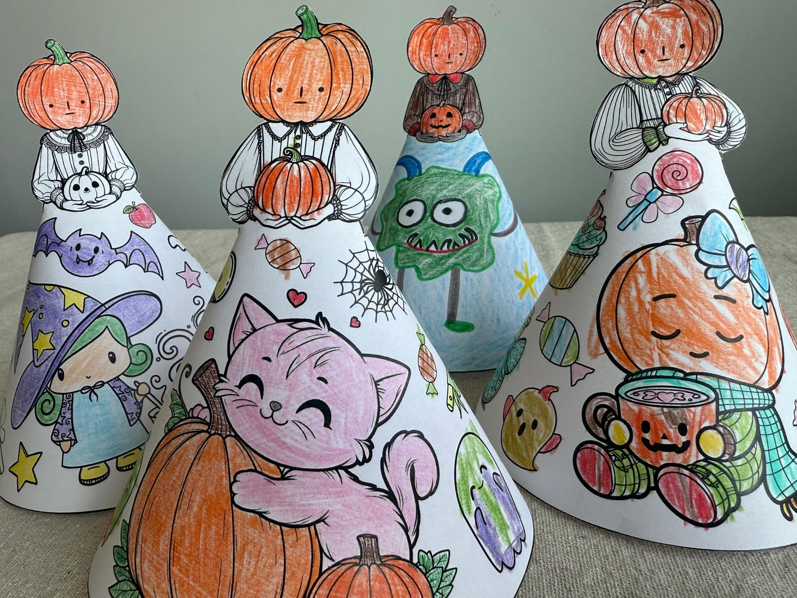 Halloween Paper Dolls Coloring Set, Pumpkin Paper Craft Kit, Color and ...