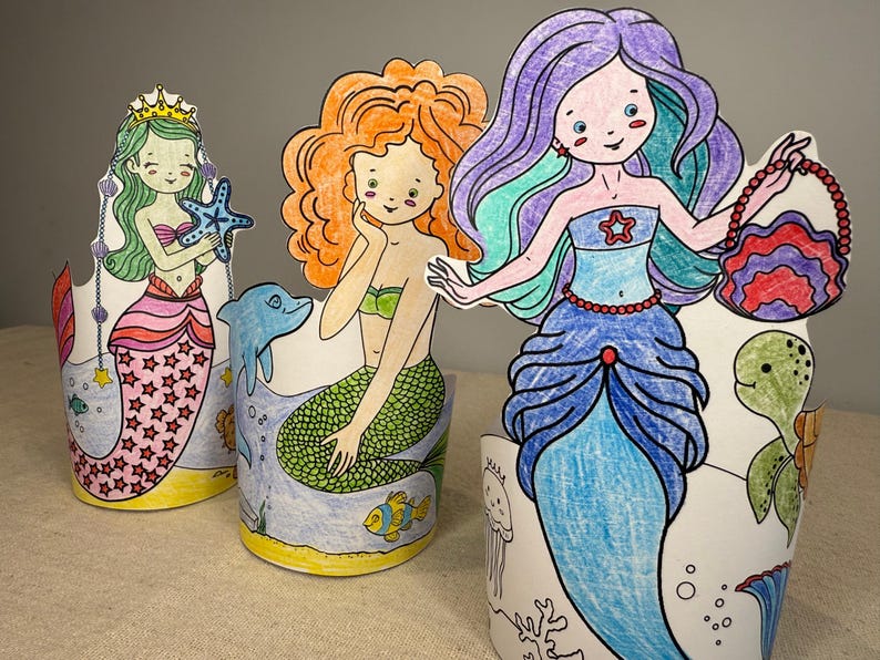 Mermaid Dolls Paper Craft Kit, Summer Coloring Set, Mermaid Paper Dolls ...