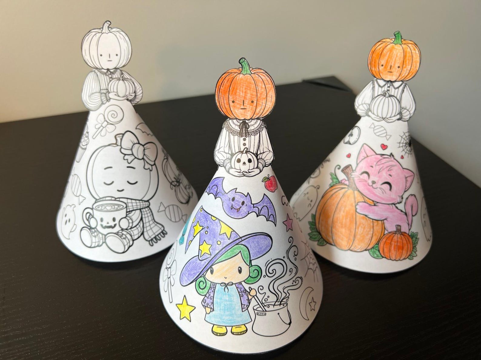 Halloween Paper Dolls Coloring Set, Pumpkin Paper Craft Kit, Color and ...