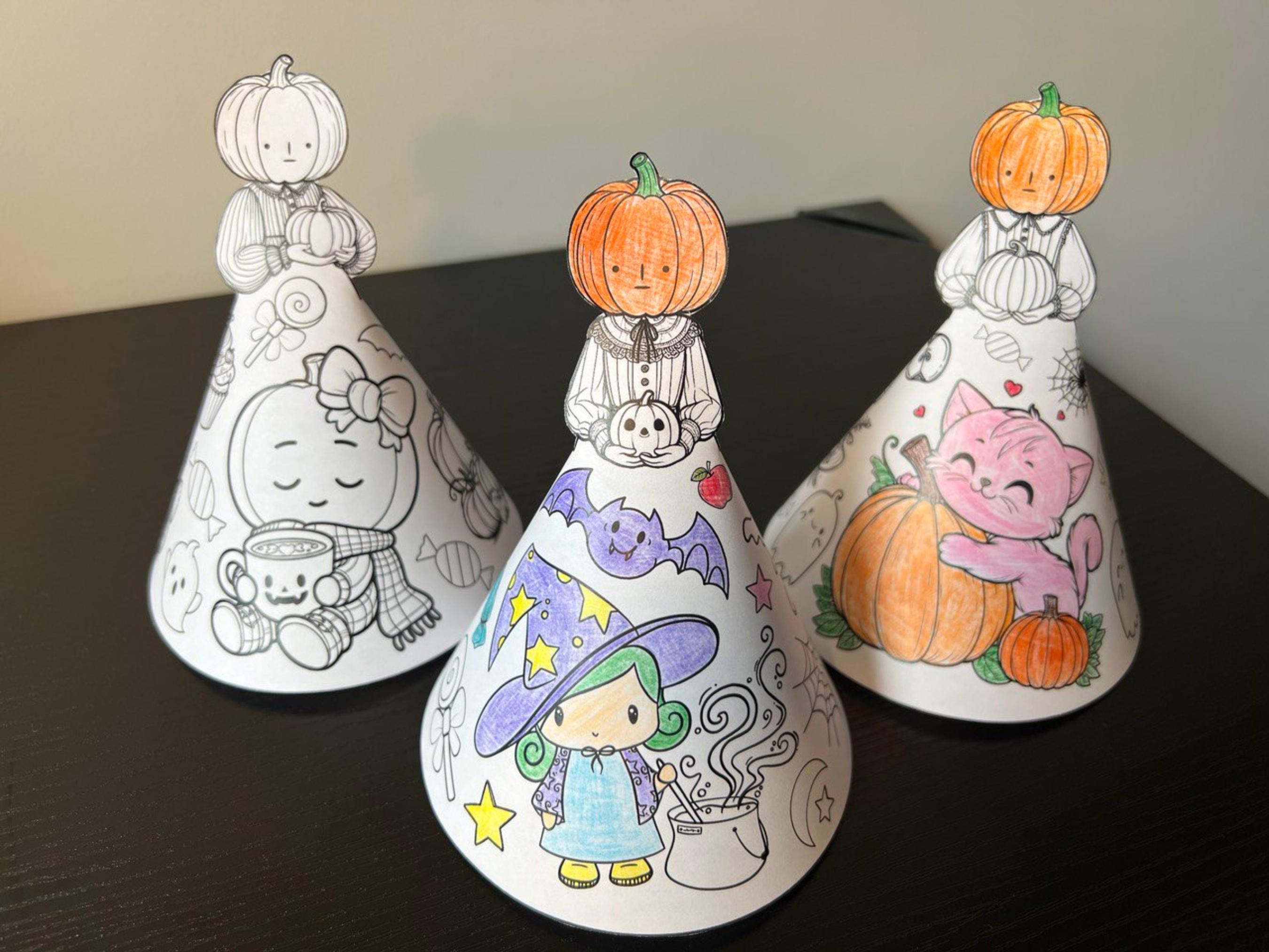 Halloween Paper Dolls Coloring Set, Pumpkin Paper Craft Kit, Color and ...